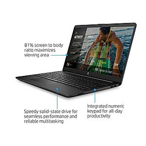 HP Laptop 15, 15.6" FHD Anti-Glare Screen, Celeron N4020 Processor, UHD Graphics, 4GB DDR4 RAM, 128GB SSD, Webcam, Type-C RJ-45 HDMI, Windows 10 in S