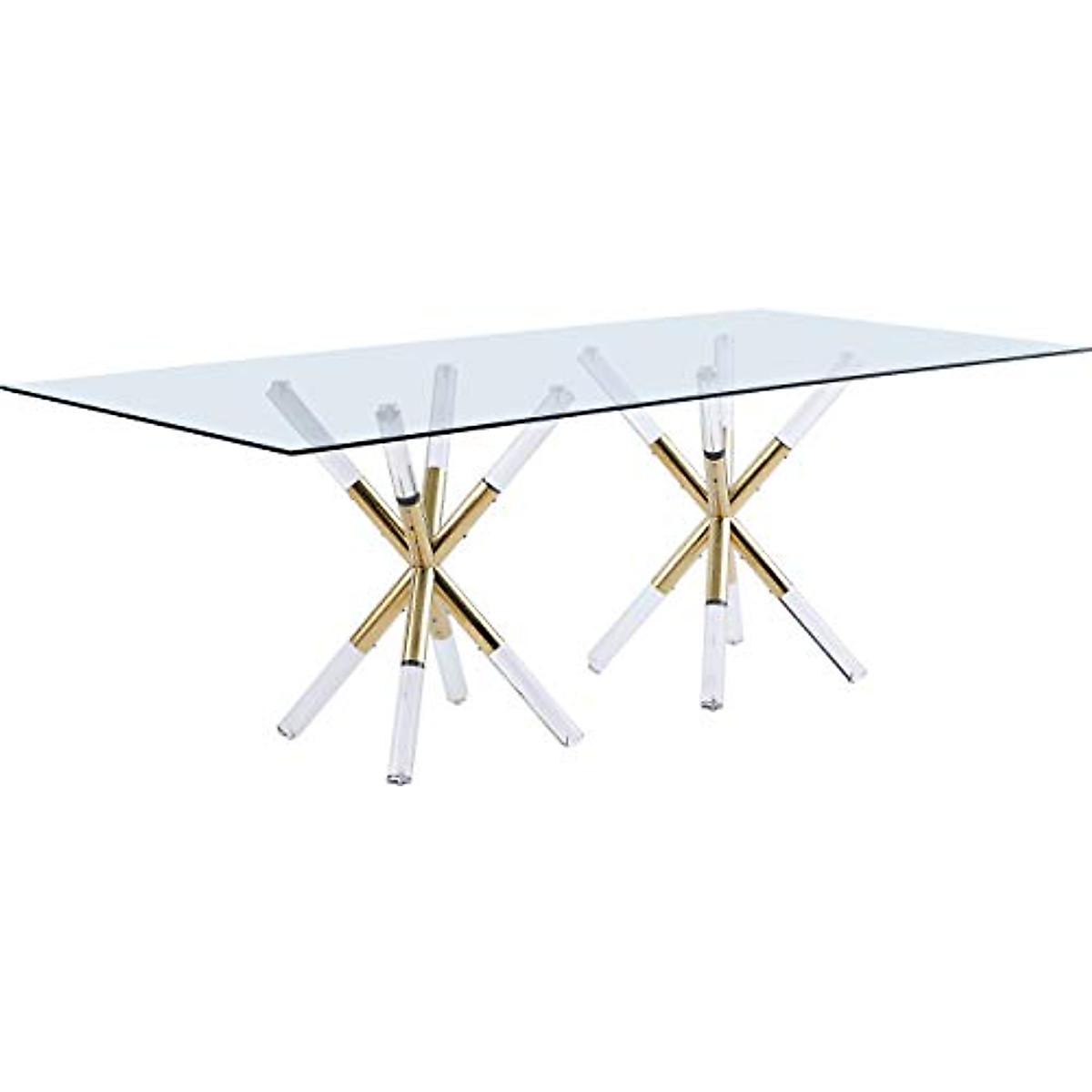 Meridian Furniture Mercury Collection Modern | Contemporary Tempered Glass Top Dining Table with Acrylic and Gold Durable Metal Base, Rectangular