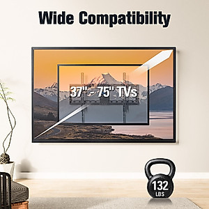 Mounting Dream TV Mount for Most 37-70 Inch TV, Universal Tilt TV Wall Mount Fit 16", 18", 24" Stud with Loading Capacity 132lbs, Max Vesa 600 x 400mm, Low Profile Flat Wall Mount Bracket