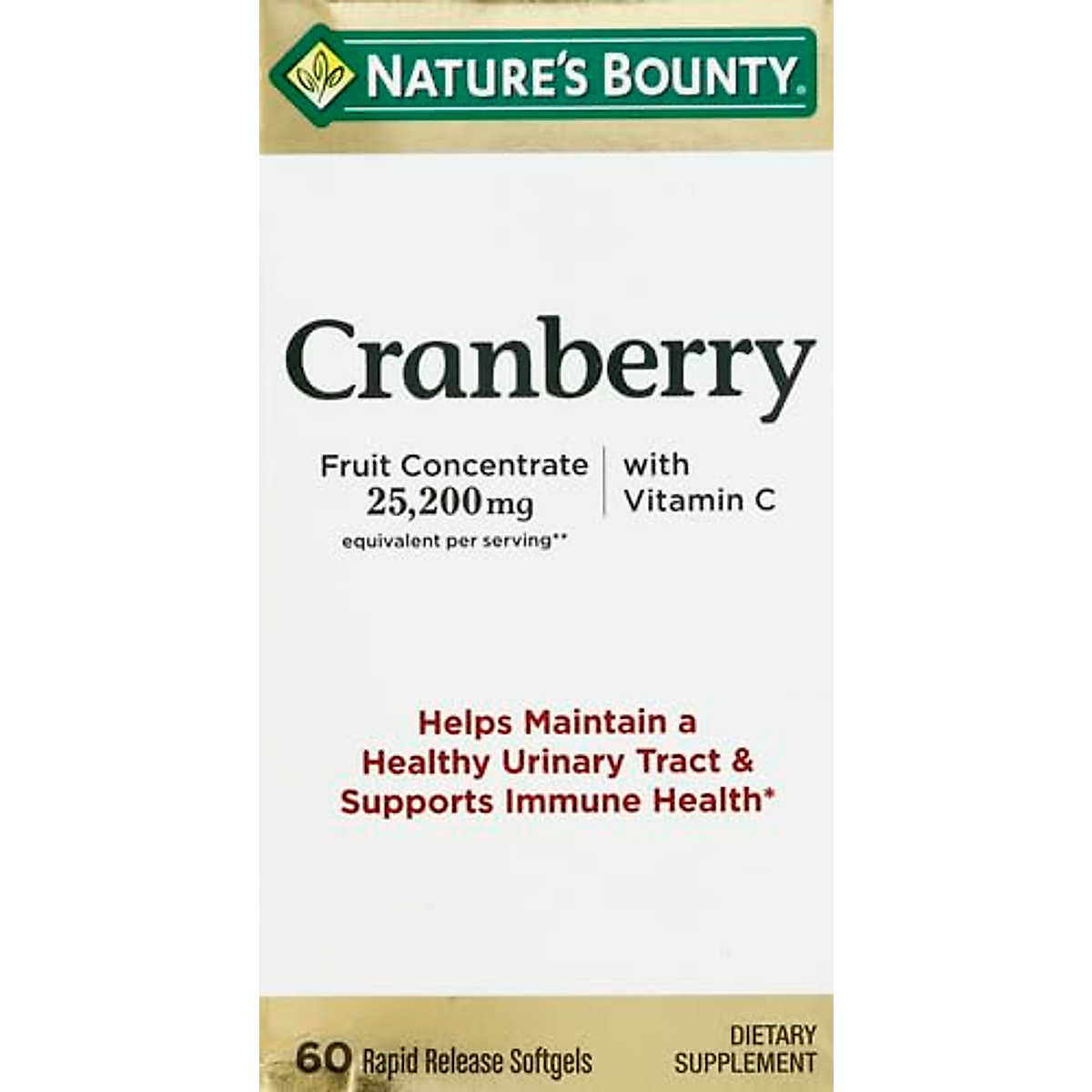 Nature's Bounty Cranberry Dietary Supplement, Supports Urinary Tract and Immune Health, Softgels, 25,200 Mg, 60 Ct