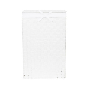 Compactor Rectangle Laundry Basket with Lid, Woven Washing Hamper for Storing Clothes and Linen in Bedrooms and Bathrooms, Removable Liner and Carry Handles, White, Stan Range