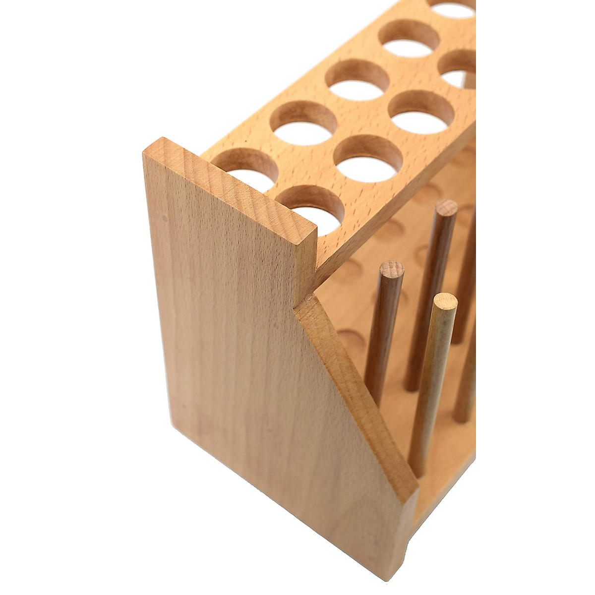 EISCO Wooden Test Tube Rack with 12 Draining Pins - Holds Tubes up to 25mm 9.3" Wide Premium Polished Wood Construction- Eisco Labs