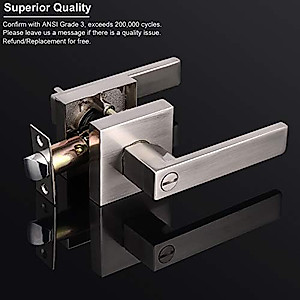 Knobonly 6 Pack Square Privacy Door Handle Keyless Lockset Brushed Nickel Bedroom Bathroom Interior Door Lever Locked Inside with Turn-Button