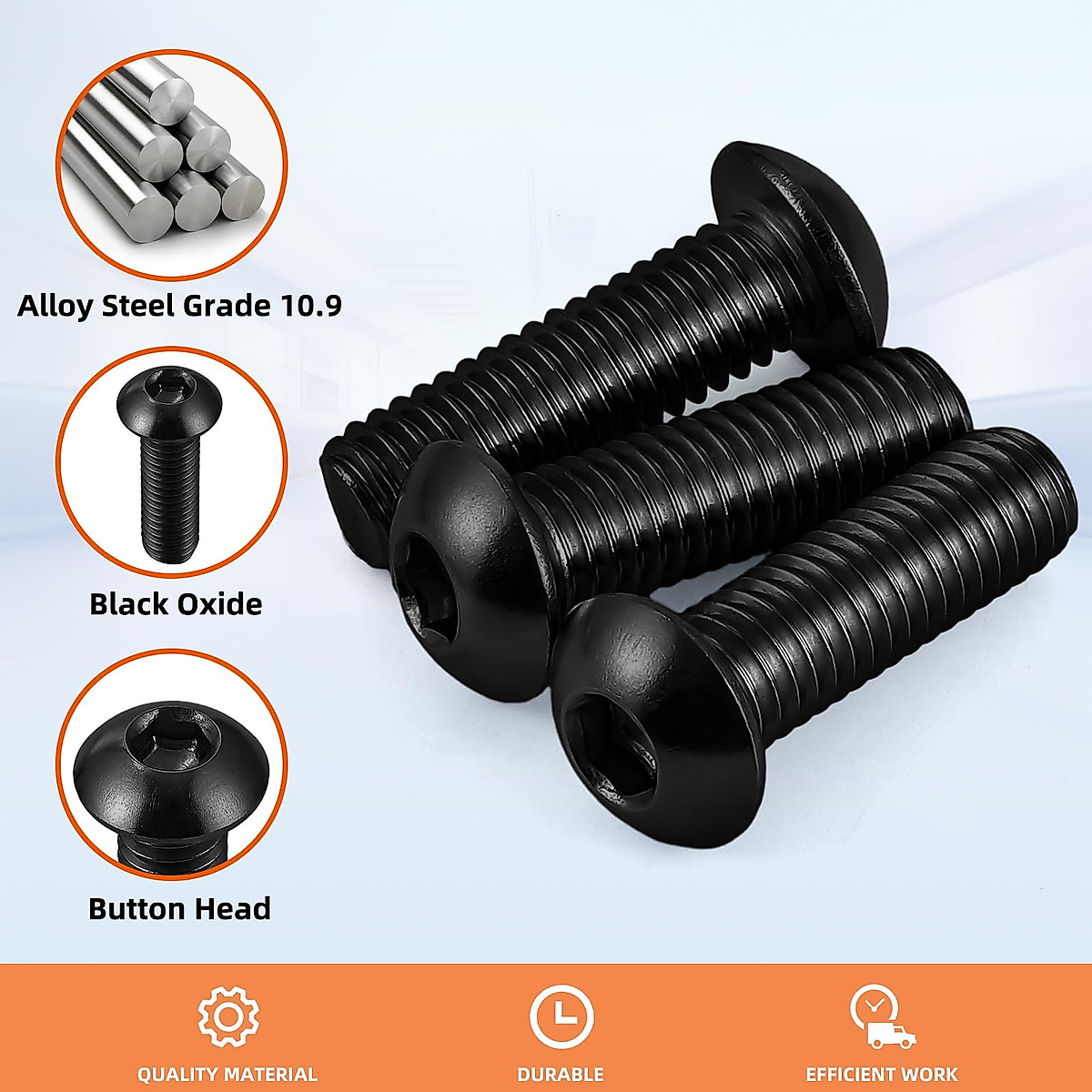 5/16-18 x 1" Button Head Socket Cap Screws, Alloy Steel Grade 10.9, Allen Hex Drive, 12 PCS