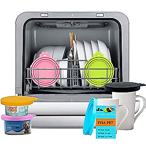 IVIA PET Food Can covers | 6 Pack Silicone Can Lids for Dog and Cat Food | Universal BPA Free | One Can Cap Fit Most Standard Size Canned Dog Cat Food