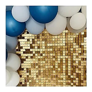 Shimmer Wall Backdrop, 50 Pcs Wedding Shimmer Wall Backdrop Glitter Square Plate Sequin Panel Background for Christmas Birthday Party Home Decoration (Color : Matt Gold, Size : Small)