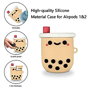 AIIEKZ Cute Airpods Case with Boba Keychain,Girly Pink Boba Milk Tea Silicone Protective Case Compatible with AirPods 2&1 Generation Case for Girls and Women