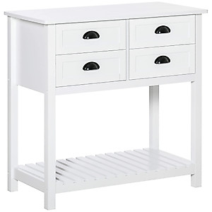 HOMCOM Coffee Bar Cabinet, Sideboard Buffet Cabinet, Kitchen Cabinet with 4 Drawers and Slatted Bottom Shelf for Kitchen, Living Room, White