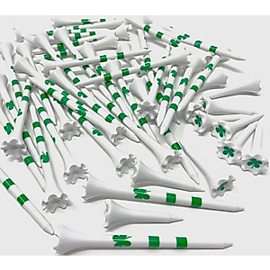 NorthPointe Golf Tees Plastic Combo Length Pack of 50 includes (40 Count) 3 ¼” Plastic Golf Tees + (10 Count) 1½ Plastic Short Tees for Irons, Hybrids, Par Threes (Four Leaf Clover/Shamrock)