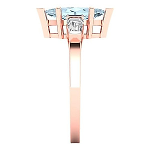 Clara Pucci 2 ct Marquise cut 3 stone Solitaire Genuine Natural Aquamarine Engagement Promise Anniversary Bridal Ring 18K Rose Gold 5.25