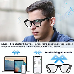 QZTELECTRONIC Bone Conduction Glasses, Open-Ear Headphones Bluetooth, Photochromic Sunglasses Anti Blue Ray, IP6 Waterproof Audio Glasses, Hand-Free Calling and Music, Smart Glasses for Women and Men
