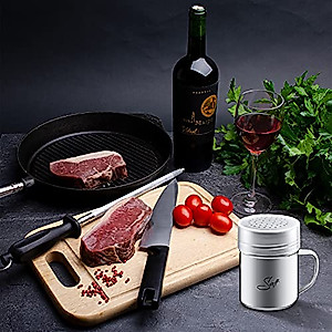 2 Pieces 13.5 OZ Stainless Steel Dredge Shaker with Lid and Handle Salt and Pepper Shakers Seasoning Pepper Shaker Spice Condiment Shaker for Cooking Kitchen Baking Salt Candy