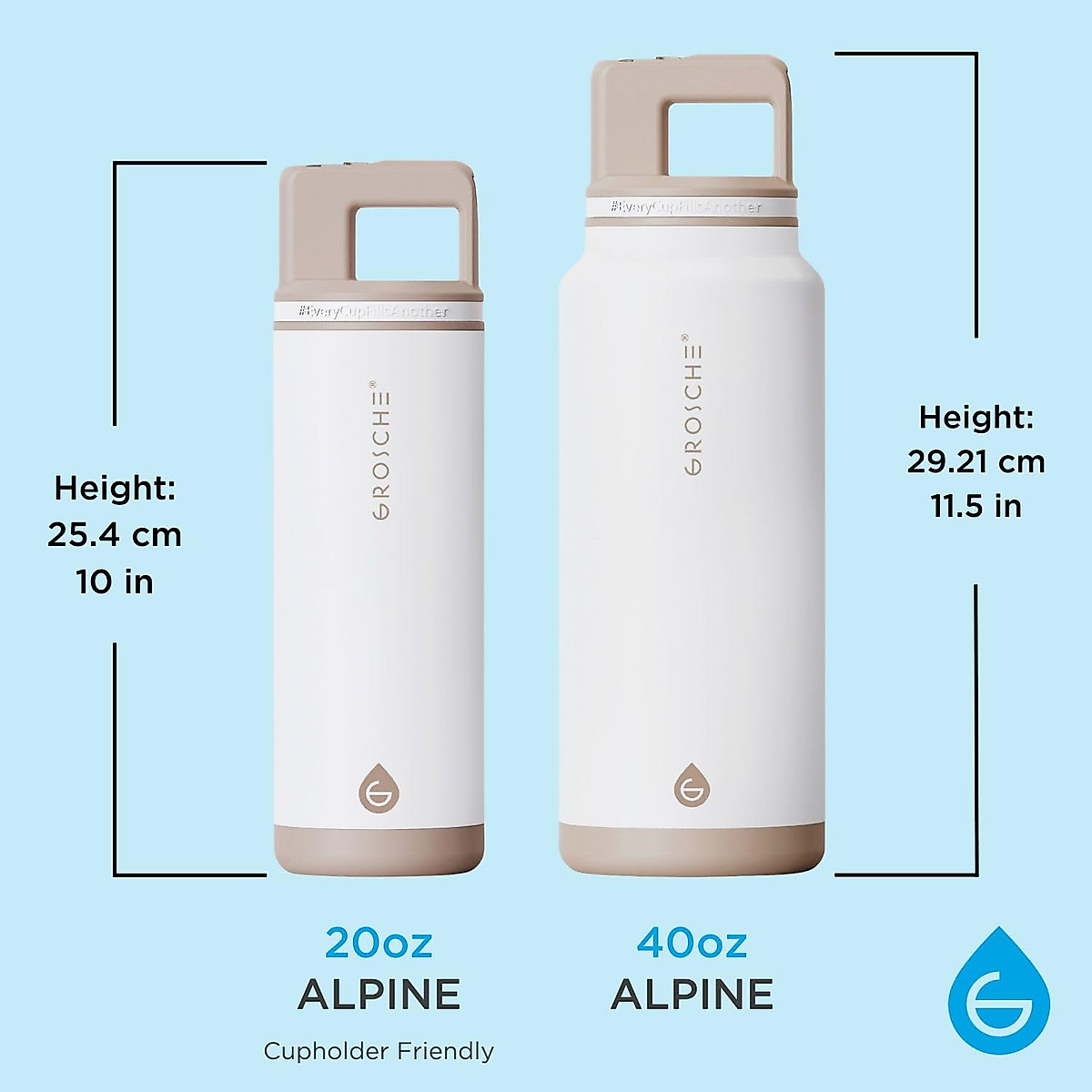 GROSCHE Alpine Flip n' Sip 20 oz Insulated Water Bottle - Stainless Steel, Leakproof Flask with Straw - Perfect for Gym, Travel & Outdoor Use - Keeps Water Cold up to 60 hrs - Cream White
