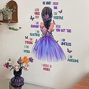 iMagitek Butterfly Girl Wall Decals, Colorful Butterflies with Motivational Lettering Quotes Wall Stickers for Girls Baby Nursery Bedroom Playroom