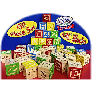 Matty's Toy Stop 150 Piece ABC Stack N' Build Wood Alphabet Blocks Bulk Classroom Set with Exclusive Storage Bag