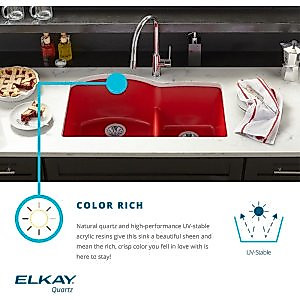 Elkay ELXRUP3620RT0 Quartz Luxe Ricotta Single Bowl Undermount Kitchen Sink with Perfect Drain