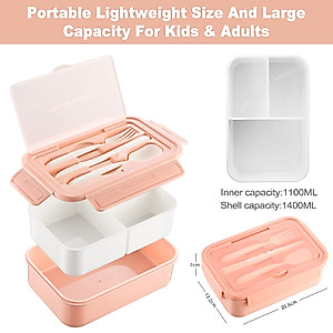 Supplim Bento Box for Adults and Kids - 1400ML Bento Lunch Box With Spoon & Knife & Fork,Leakproof 3 Compartment Lunch Food Storage Containers for Men Women