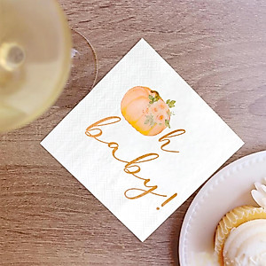 Orange Baby Little Pumpkin Paper Napkins 6.5 x 6.5 Inches Fall Themed Baby Shower Autumn Gender Reveal Tableware Ideas 50 Pack