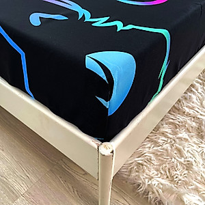 BailiPromise Cute Cartoon Cat Sheets Set Twin Size,Kawaii Simple Strokes Animals Kids Bed Sheets with Pillowcase,Cot Sheets Fitted Sheet with 16" Deep Pocket,for Girls Boys Teen Bedding 4 Piece Set