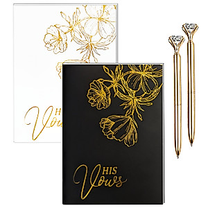 2 PCS Set of Vow Books - White and Black, His and Hers, with elegant Diamond Pens, The Perfect Bride and Groom Gift, for their Wedding Day