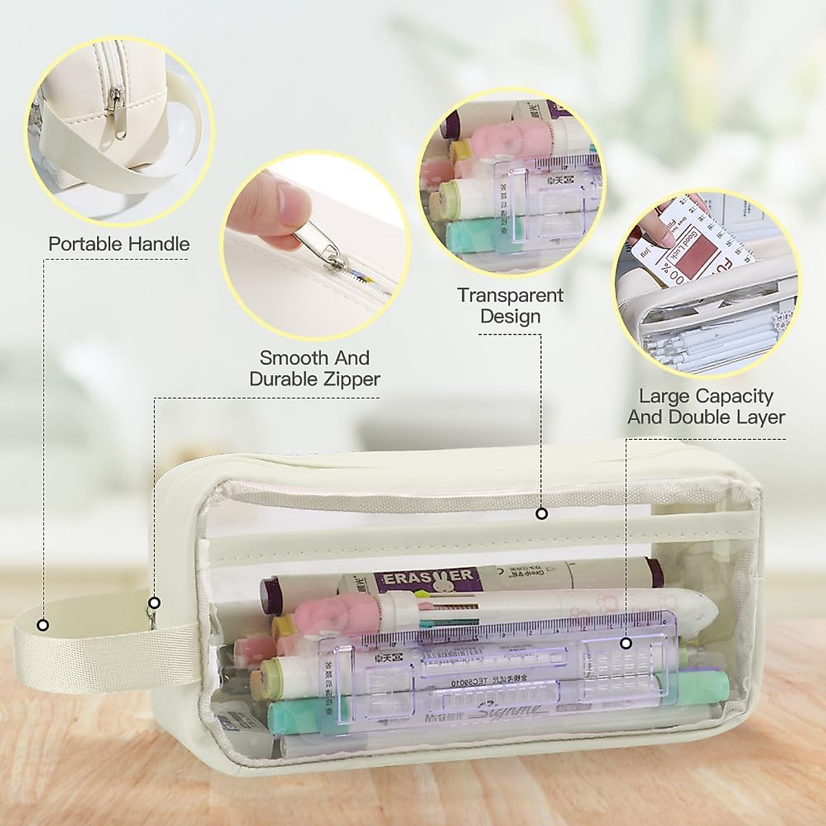 TOUCHCLOUD Large Capacity Pencil Case, Clear Handheld Multifunction Pencil Pouch Simple Stationery Bag Aesthetic Pen Bag for School Teen Girl Boy Office Adult