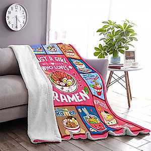 Juirnost Ramen Throw Blanket Just A Girl Who Loves Ramen Blanket Ramen Soup Throw Blanket Ramen Boba Blanket Gift for Girls Loves Noodles Super Soft Lightweight Blankets 50" x 60"