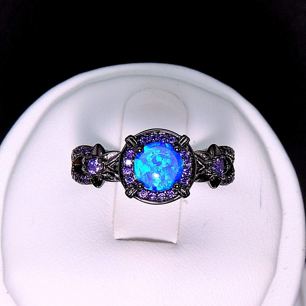 Ginger Lyne Collection Sloane Blue Black Plated Simulated Fire Opal Purple CZ Ring Size 8