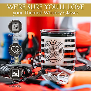 Greenline Goods Thin Red Line Firefighter Whiskey Old Fashioned Glasses (Set of 2) - 10 oz - Classic Glass Drinkware with Fire Fighter Flag Graphics -Shows Support for First Responders