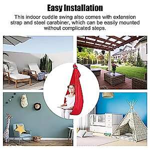 Sensory Swing for Kids, 9.2ft Long Adjustable Elastic Therapy Swing Indoor Outdoor Child Cuddle Hammock with Extension Strap and Carabiner for Autism ADHD Aspergers (3.3ft Wide 9.2ft Long)