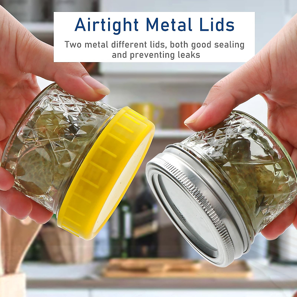 Datttcc 4 oz Mason Jars, Mini Glass Jars, Small Mason Jars with Silver and Yellow Lids for Honey, Jams, Seasonings, for Kitchen, Bathroom, Gift Giving, Pack of 16