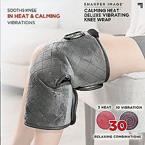 Calming Heat Knee Wrap by Sharper Image Personal Electric Knee Heating Pad Wrap with Vibrations, 2 Heat & 5 Massage Settings for 10 Relaxing Combinations, Soft to Touch Plush Fabric
