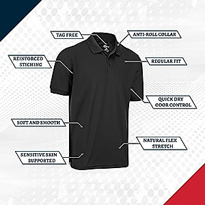 Premium Wear Boys High Moisture Wicking Polo T Shirts | Black - X-Large