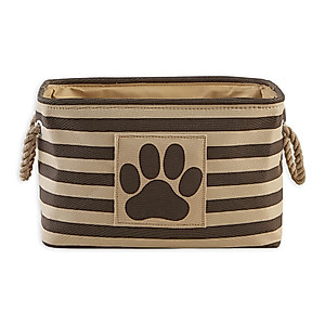 Bone Dry Pet Storage Collection Striped Paw Patch Bin, Small Rectangle, Brown