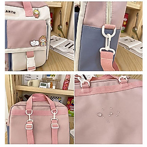 Kawaii Backpack with Pom Pom, Japanese Cute Tote Bag Aesthetic Crossbody Shoulder Bag Messenger Bag School Handbag (Pink)