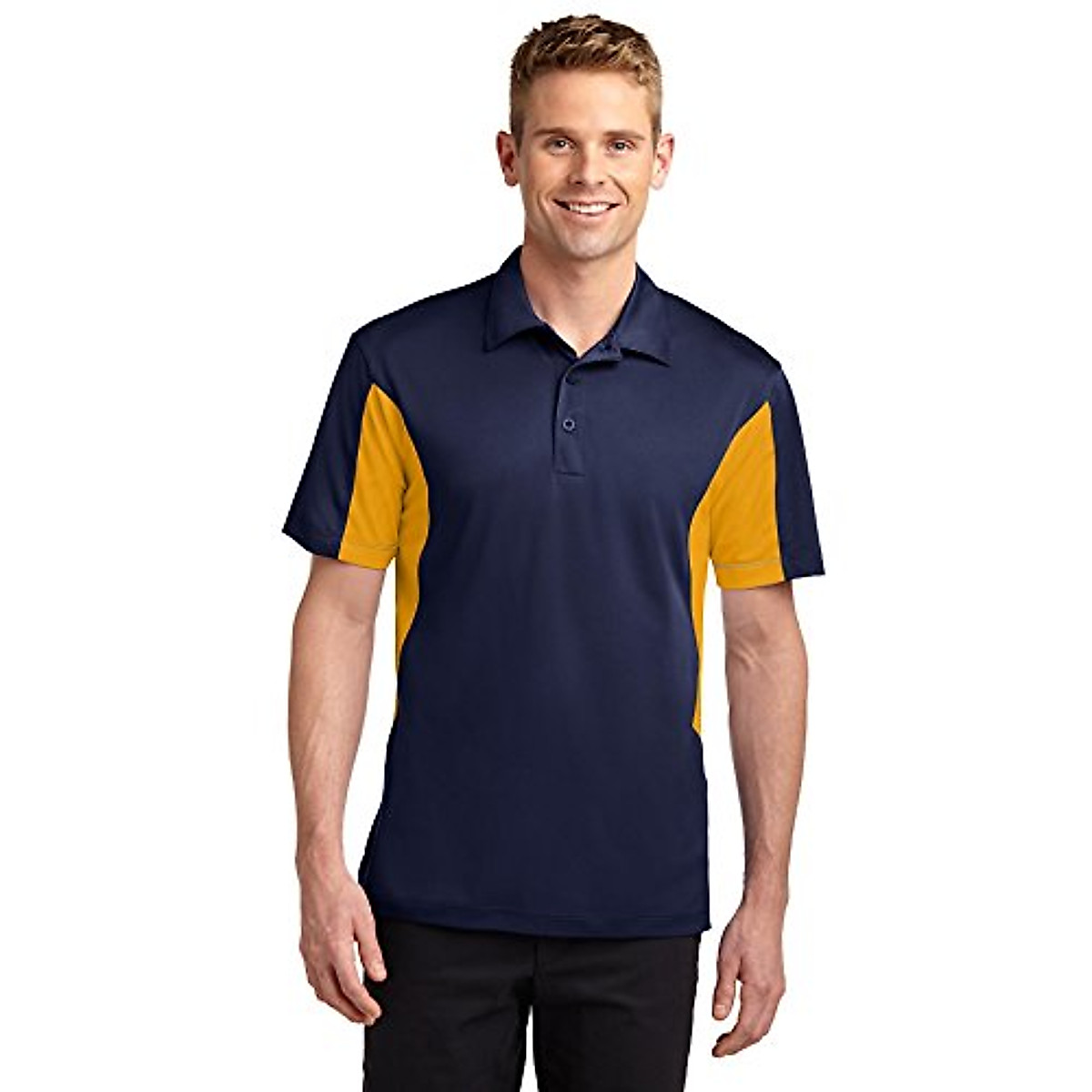 SPORT-TEK Men's Side Blocked Micropique Sport Wick Polo 3XL True Navy/Gold