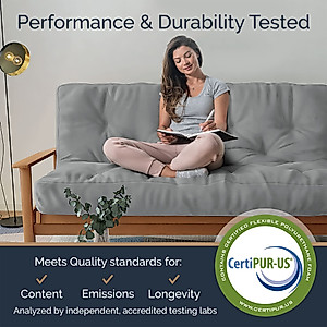 Loosh Home | 12" Queen Size Futon Sofa Bed Foam Mattress - USA Made, Grey, No Frame
