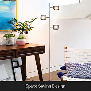 Brightech Tree Floor Lamp for Living Rooms & Offices, Dimmable Standing Lamp for Bedroom Reading, LED Spotlight Floor Lamp, Tall Lamp with Adjustable Panels for Minimal Space Use - Satin Nickel