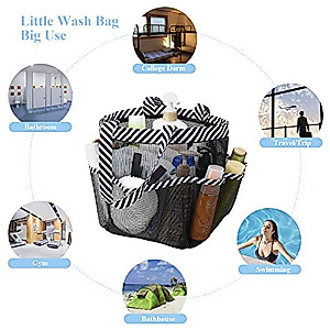 Zecval Mesh Shower Caddy Tote, Portable Shower Bag College Dorm Bathroom Caddy Organizer with 8 Storage Pockets Toiletry Bathroom Organizer, for College Dorm Room Essentials