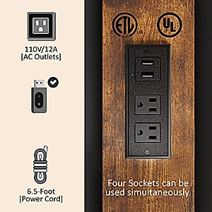 AMERLIFE Queen Size Bed Frame Industrial Platform Bed with Charging Station, 2-Tier Storage Headboard/No Box Spring Needed/Noise-Free/Dark Brown