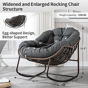 HOMEFUN Outdoor Patio Rocking Chairs, Oversized Papasan Rocking Chair Indoor with Padded Cushion - Rocker Egg Chair for Front Porch, Garden, Patio, Backyard Gray