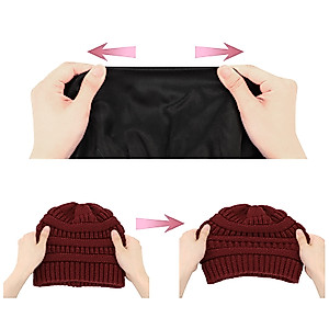 Durio Satin Lined Beanie Winter Warm Satin Lined Beanie for Women Cable Knit Beanies Women Thick Winter Hat for Womens Beanies Black One Size