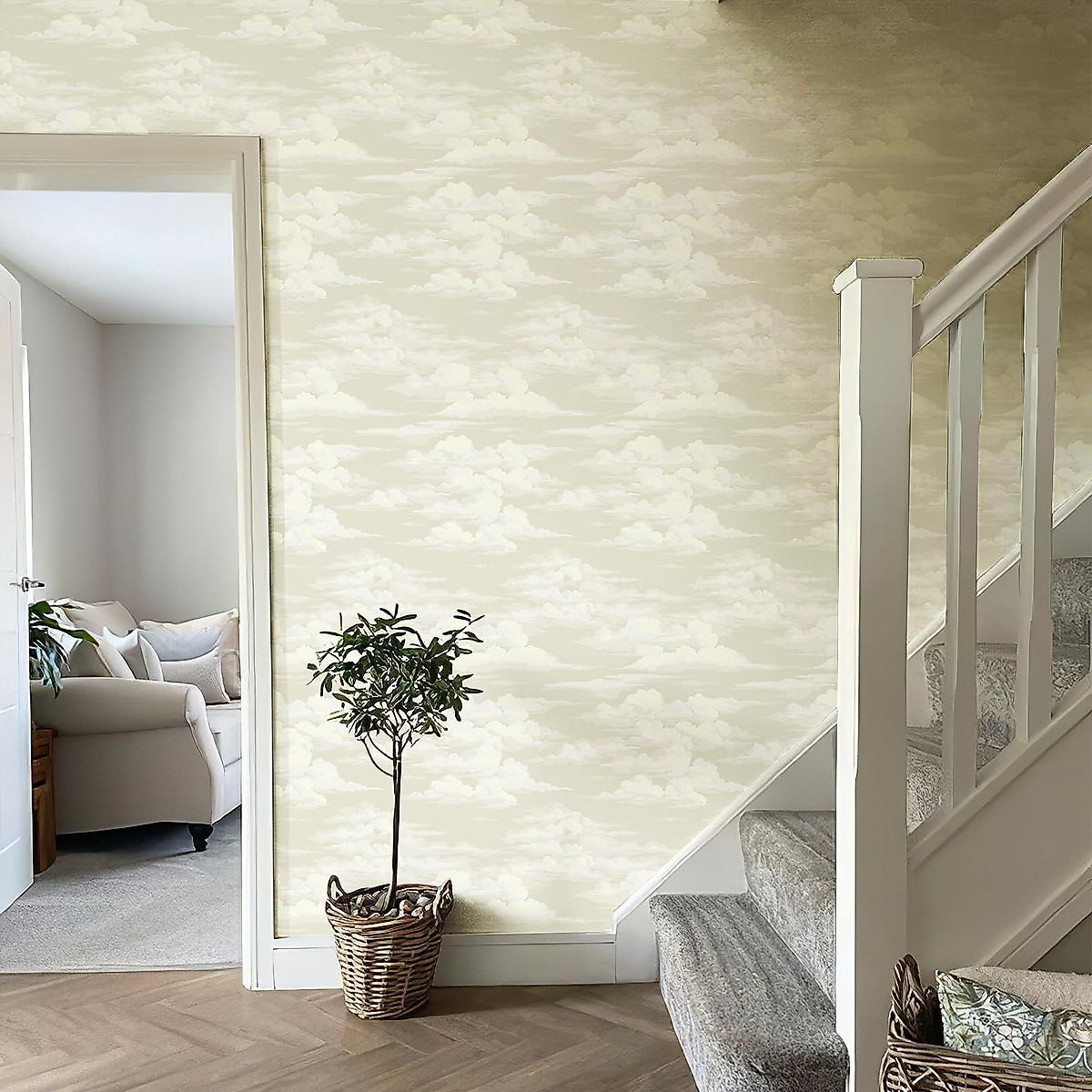 JiffDiff Wallpaper Peel and Stick White Cloud Wallpaper for Bedroom Mural Grey Wallpaper 17.3" x 118" Self Stick Neutral Wallpaper Modern Abstract Wallpaper