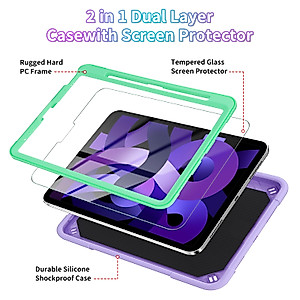 WESADN for iPad Air 5th Generation Case Pro 11 Inch Case 4th/3rd/2nd/1st with Screen Protector Foldable Kickstand Shoulder Strap Pencil Holder for Kids Girls Rugged Cover for iPad Air 4 Purple Teal