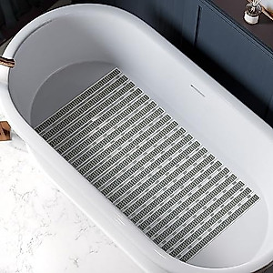 ROMROL Bathtub mat Shower mat Nonslip,Anti-Slip Bath mat for Bathtub Shower mats for Inside Shower, Bath mats for Bathroom Nonslip with Drain Hole and Suction Cups（Grey, 27.2 X 15.4 Inch）