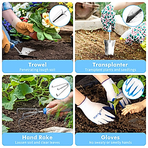 Gardening Tools, 8 Pcs Heavy Duty Stainless Steel Garden Tool Set with Durable Storage Tote Bag, Non-Slip Rubber Grip, Outdoor Gardening Hand Tools, Ideal Gardening Gifts for Men Women Gardener