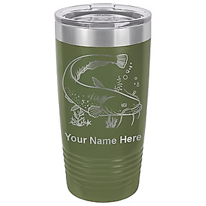 LaserGram 20oz Vacuum Insulated Tumbler Mug, Catfish, Personalized Engraving Included (Camo Green)