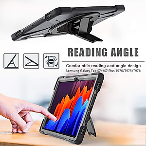 ZenRich Galaxy Tab S8 Plus / S7 Plus Case 2022/2020, Samsung Tab S8+/S7+ 12.4 inch Case with S Pen Holder zenrich Case with Screen Protector Stand Hand Strap Shoulder Belt-Black