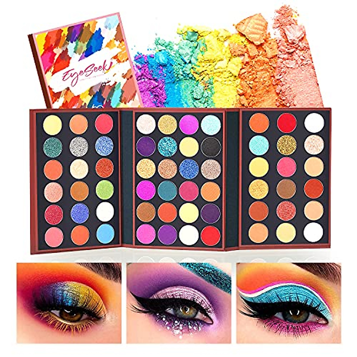 EYESEEK Eyeshadow Palette Glitter Pro 60 Colors Colorful Eye Shadow Makeup Palette High Pigmented Matte And Sparke Glitter Eyeshadow Pallet Easy To Blend Shimmer Eyeshadow Powder #Neon