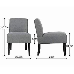 GINMAON Accent Chair Set of 2 Armless Morden Dining Chairs, Upholstered Occasional Chair for Living Room w/Wooden Legs & Thick Sponge Cushion Bedroom Chairs, Gray