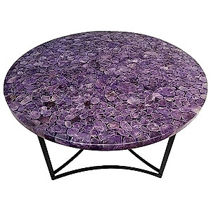 60 x 60 Inches Round Shape Marble Dining Table Top Amethyst Gemstone Epoxy Art Hallway Table from Indian Cottage Crafta and Art